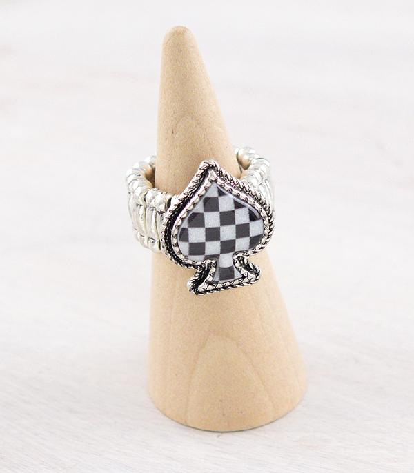 Checkered Spade Stretch Ring – Cowbabes Designs