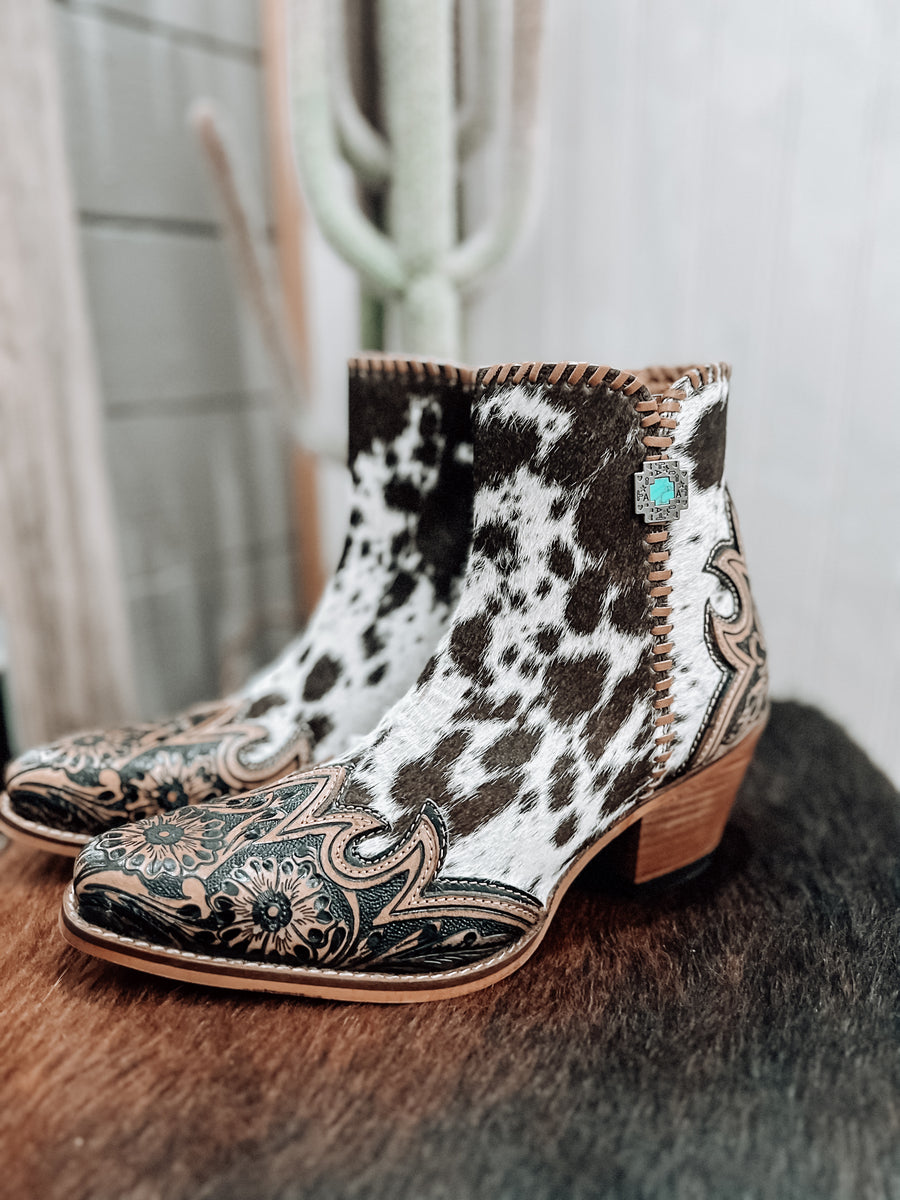 Margie Cowhide Tooled Leather Booties – Cowbabes Designs