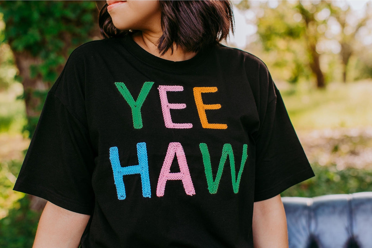 Yee Haw Rope Embroidered Crop Tee – Cowbabes Designs