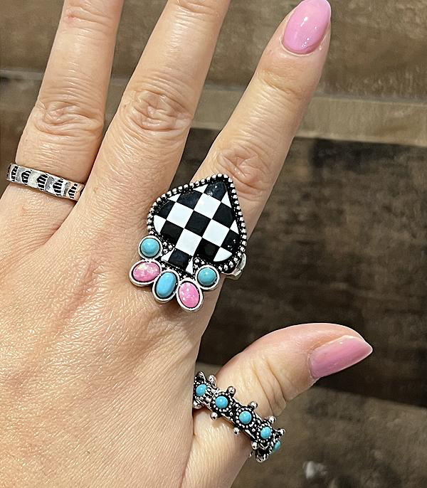 Checkered Spade Concho Ring – Cowbabes Designs
