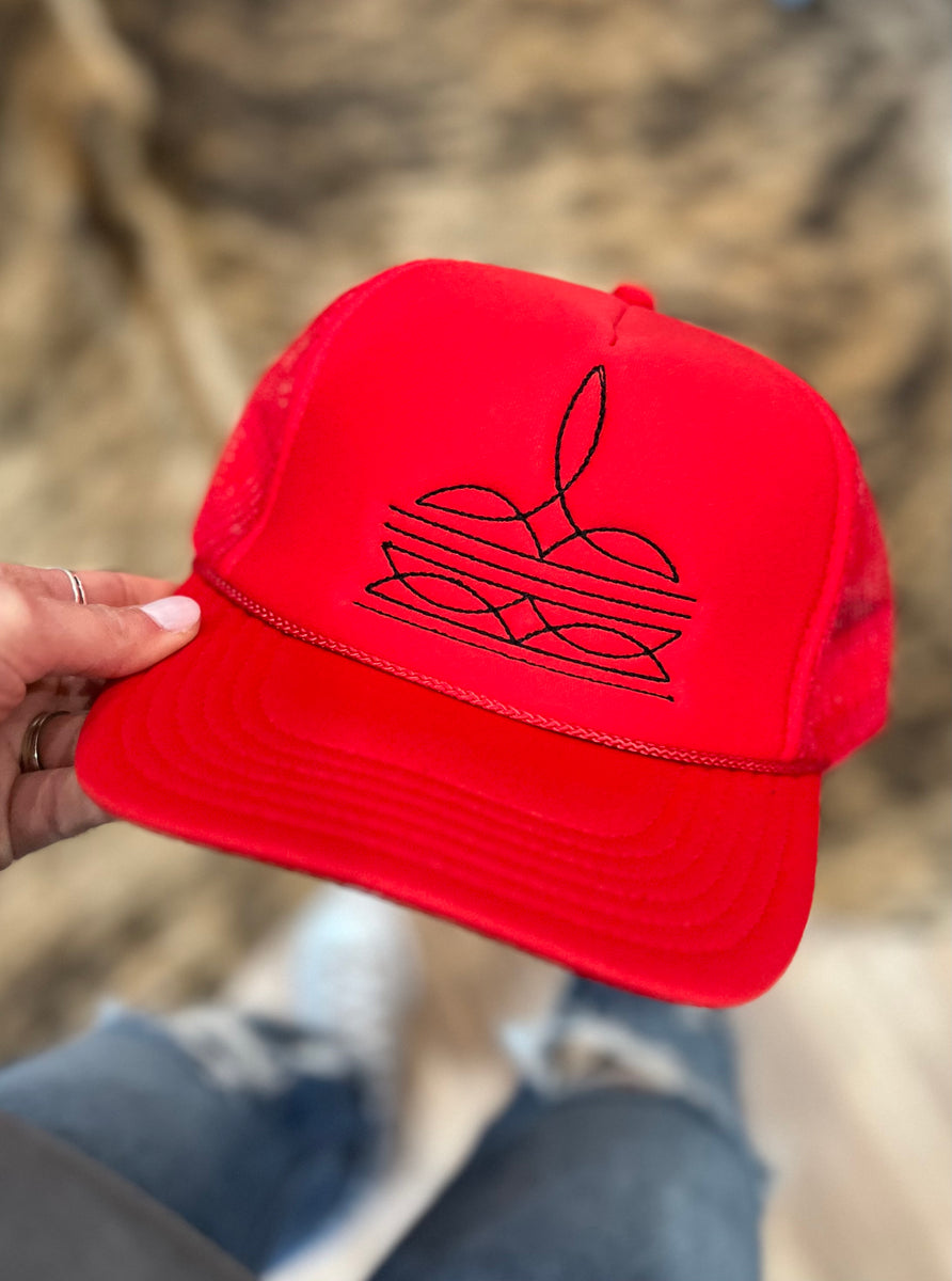 Boot Stitch Trucker Hat *Red – Cowbabes Designs