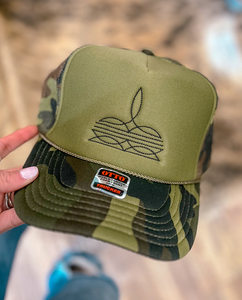 Boot Stitch Trucker Hat *Camo – Cowbabes Designs